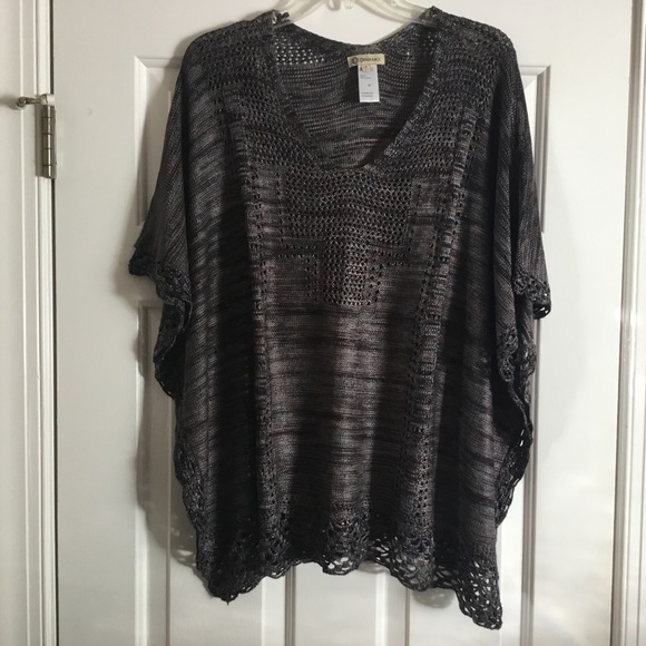 Democracy | Sweaters | Democracy Brown Teal Crochet Knit Poncho M L Xl ...